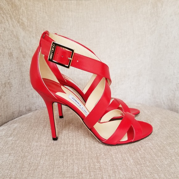 Jimmy Choo | Shoes | Nib Jimmy Choo Bright Red Leather Lottie Sandals ...